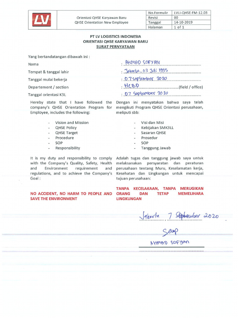 11b. Document Record of Safety Induction LVLI | PDF