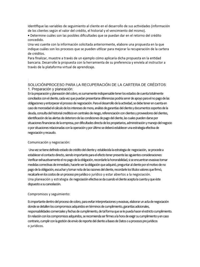 Plan de Recuperacion de Cartera | PDF | Pagos | Crédito Plan de Recuperacion de Cartera | PDF | Pagos | Crédito