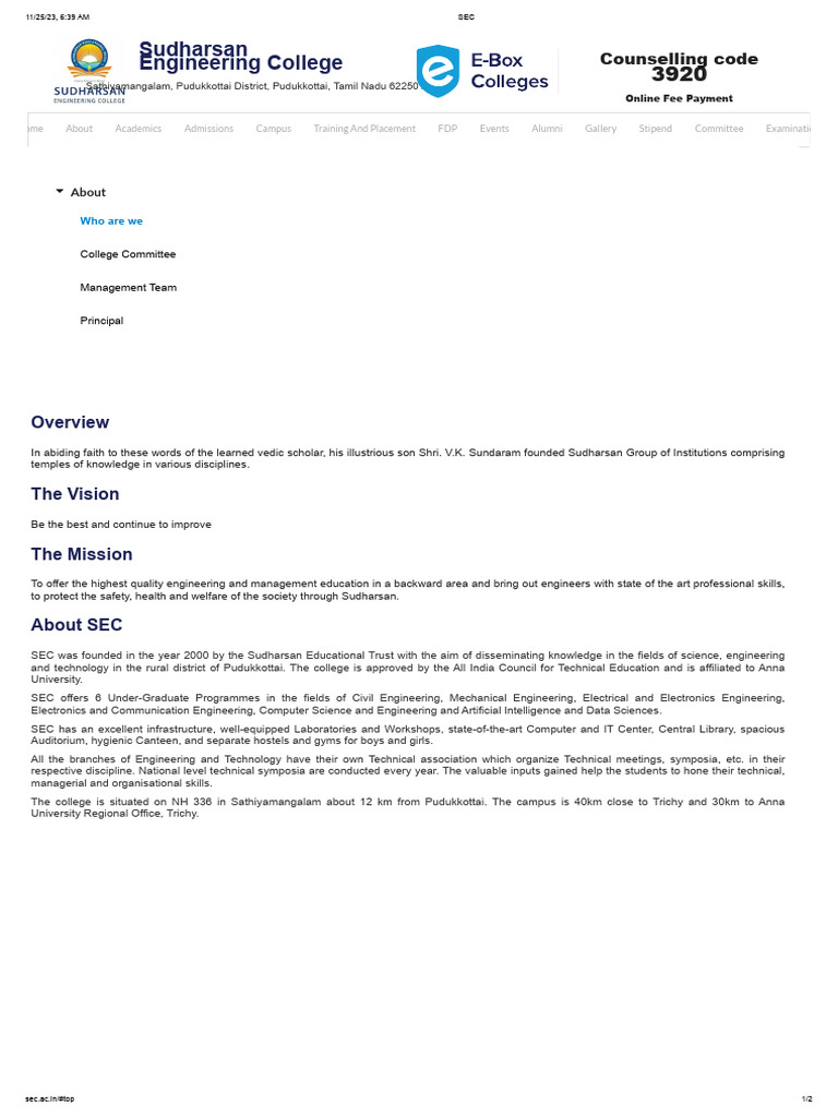Sudharsan Engineering College: Counselling Code | PDF | Engineering | Science