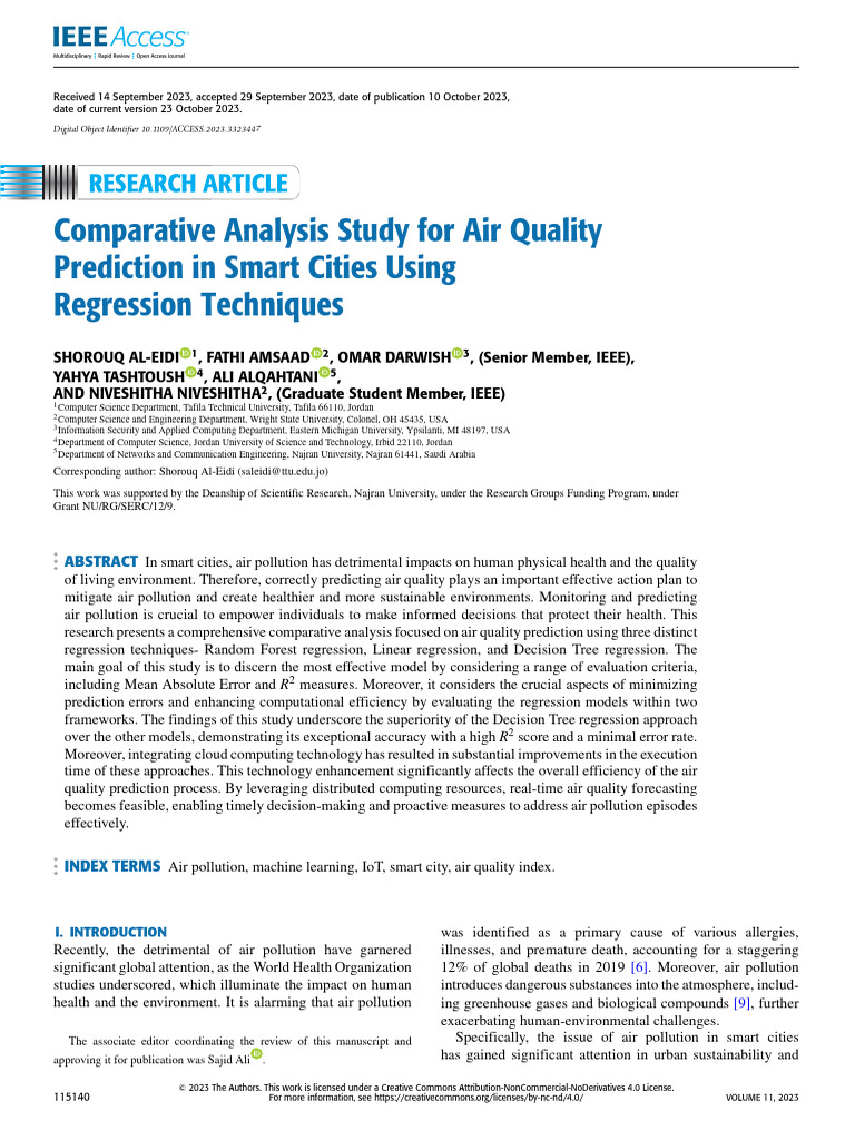 Comparative Analysis Study For Air Quality Prediction in Smart Cities Using Regression ...