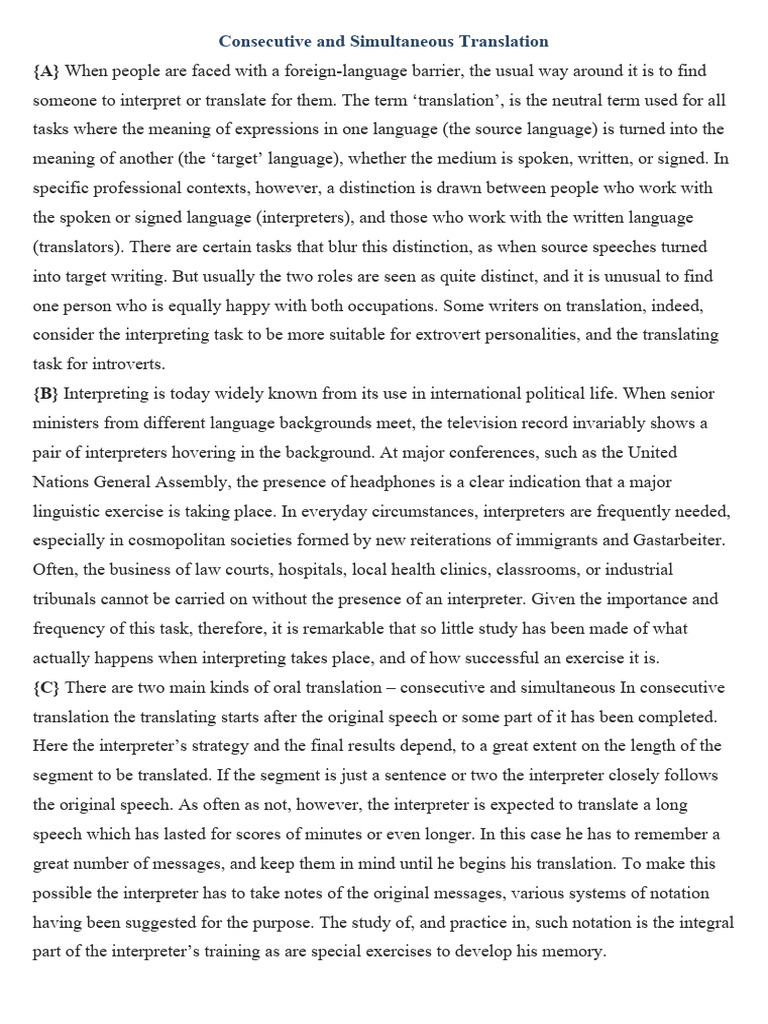 Consecutive and Simultaneous Translation | PDF | Language ...