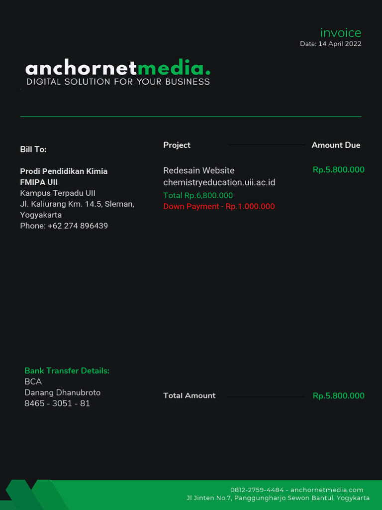 Invoice UII Kimia 2022 | PDF