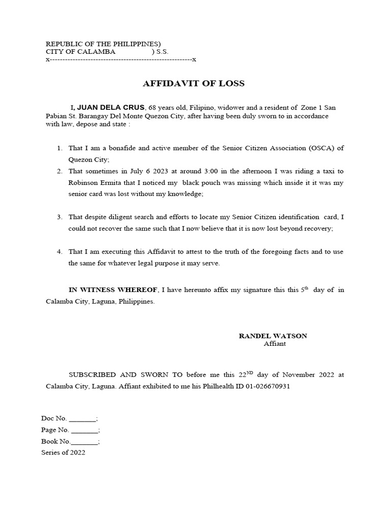 Affidavit of Loss - ID | PDF