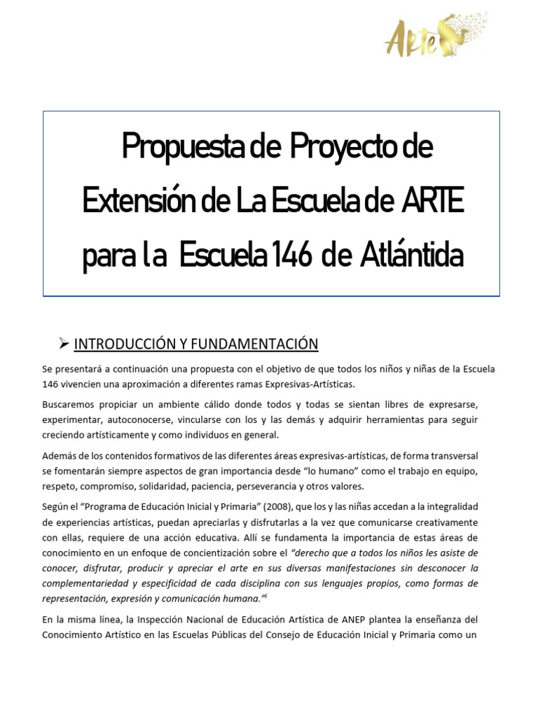 Propuesta Proyecto de Extension Artística para Escuela 2023 | PDF ...
