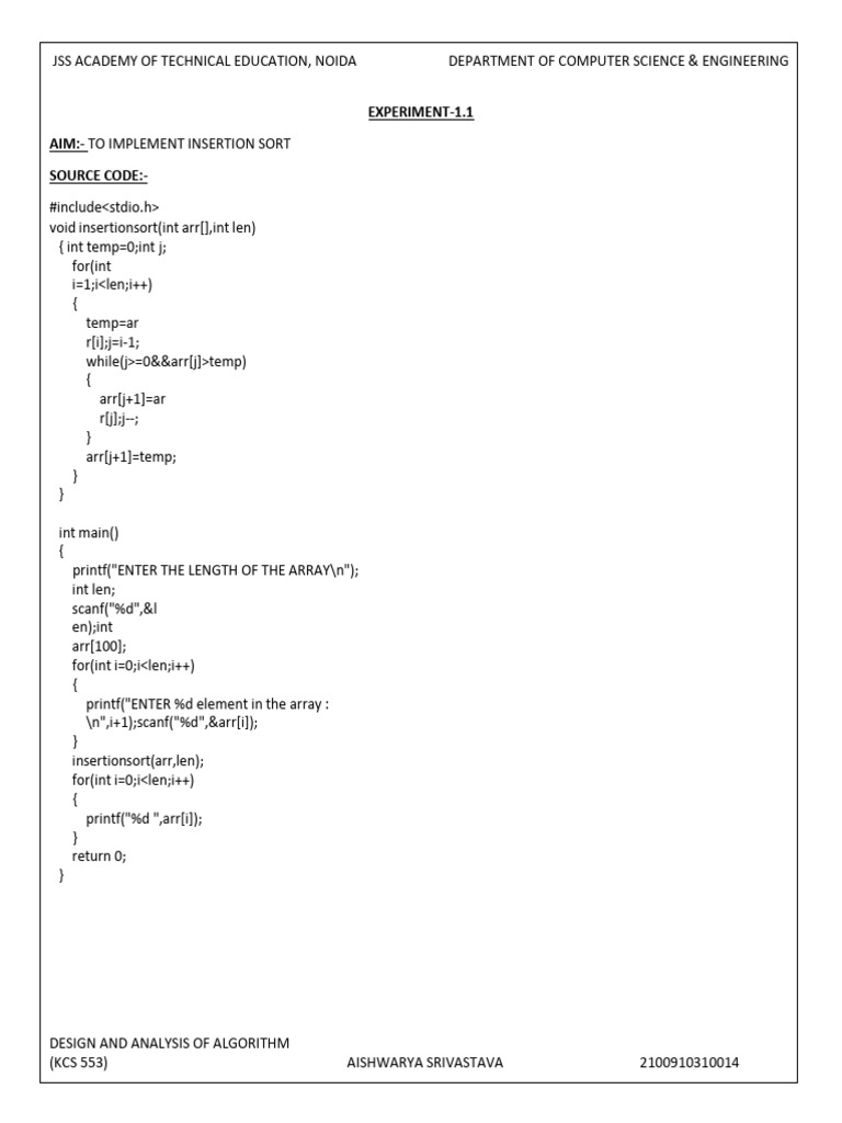 Daa Experiments | PDF | Computer Programming | Software Engineering