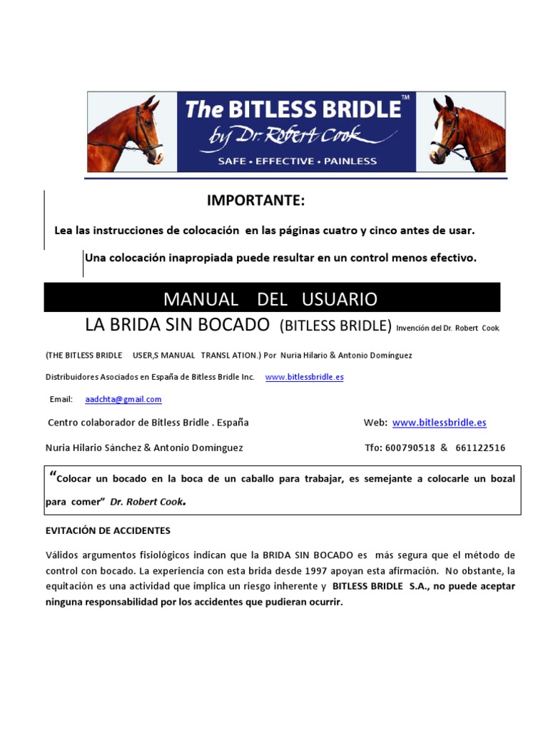 The Bitless Bridle Manual de Uso Traduccion | PDF | Caballos | Ecuestre