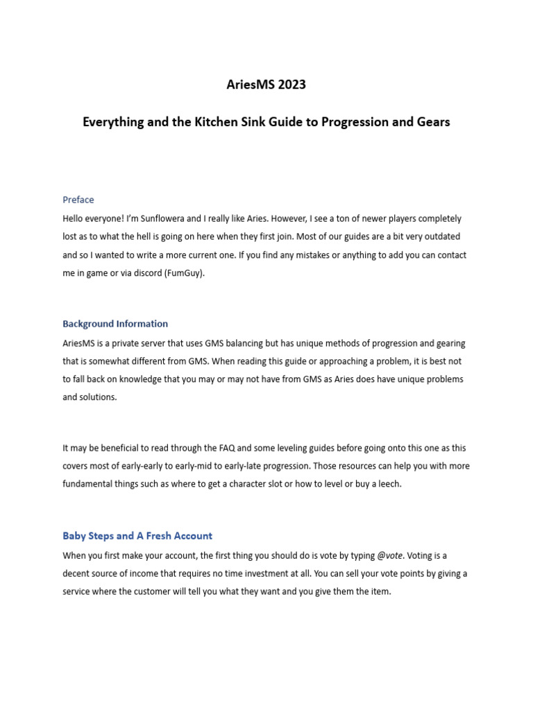 AriesMS 2023 Progression and Gear Guide | PDF