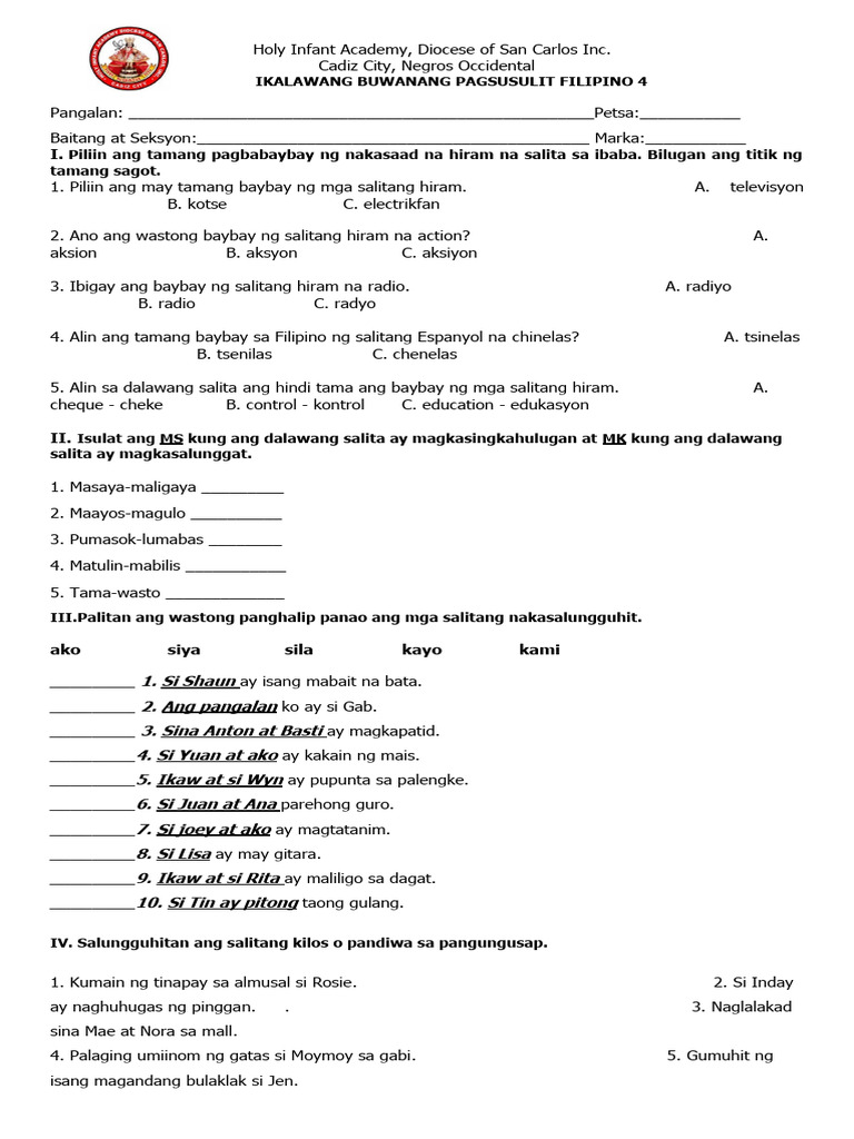 Fil. 4 2ND Monthly Exam | PDF