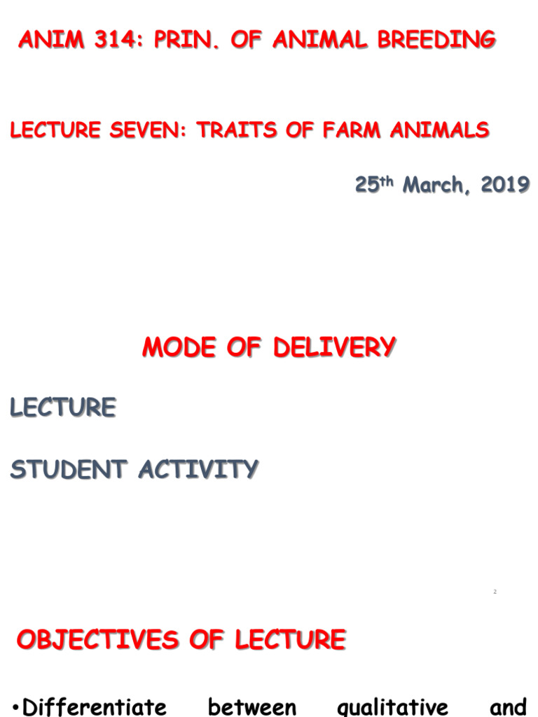 Anim 314 Lecture 7 Seven - 2019 | PDF | Heritability | Phenotype
