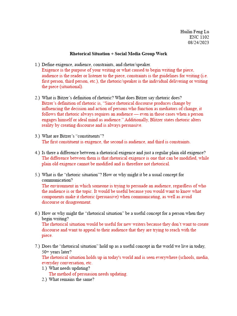 Rhetorical Situation Social Media Group Work | PDF | Rhetoric | Persuasion