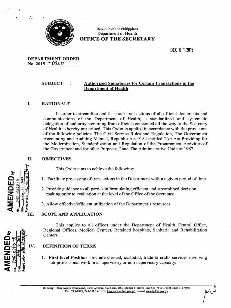 DOH Department Order on Signatories | PDF | Business | Government