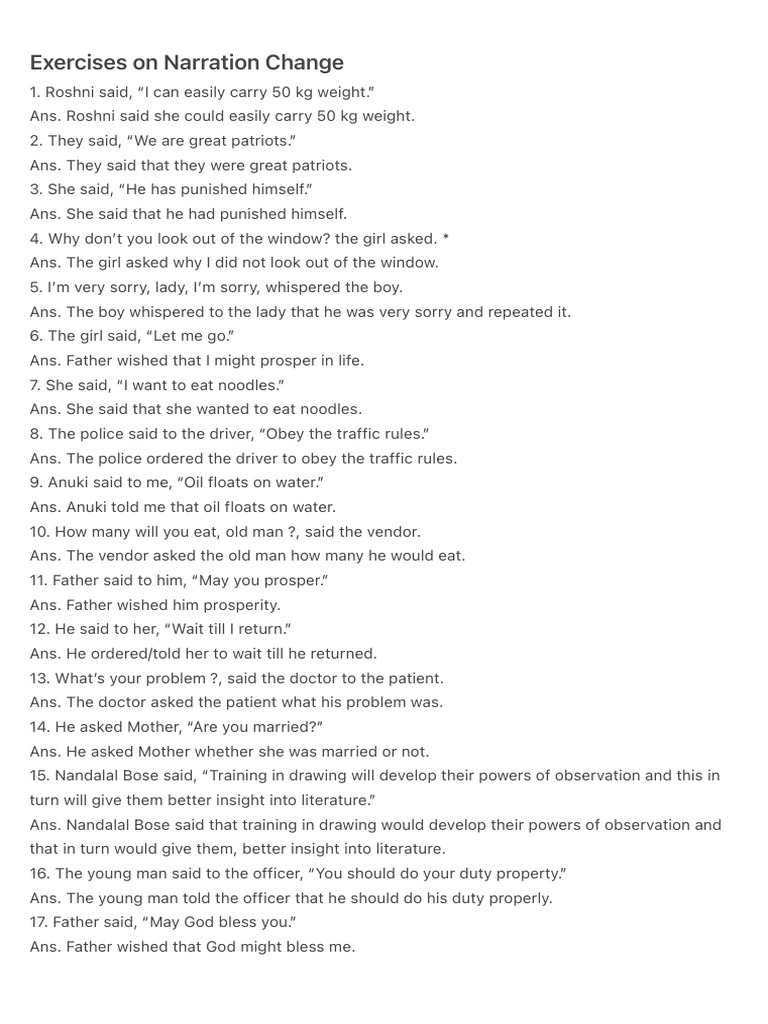 Narration Change Exercises | PDF | Poetry