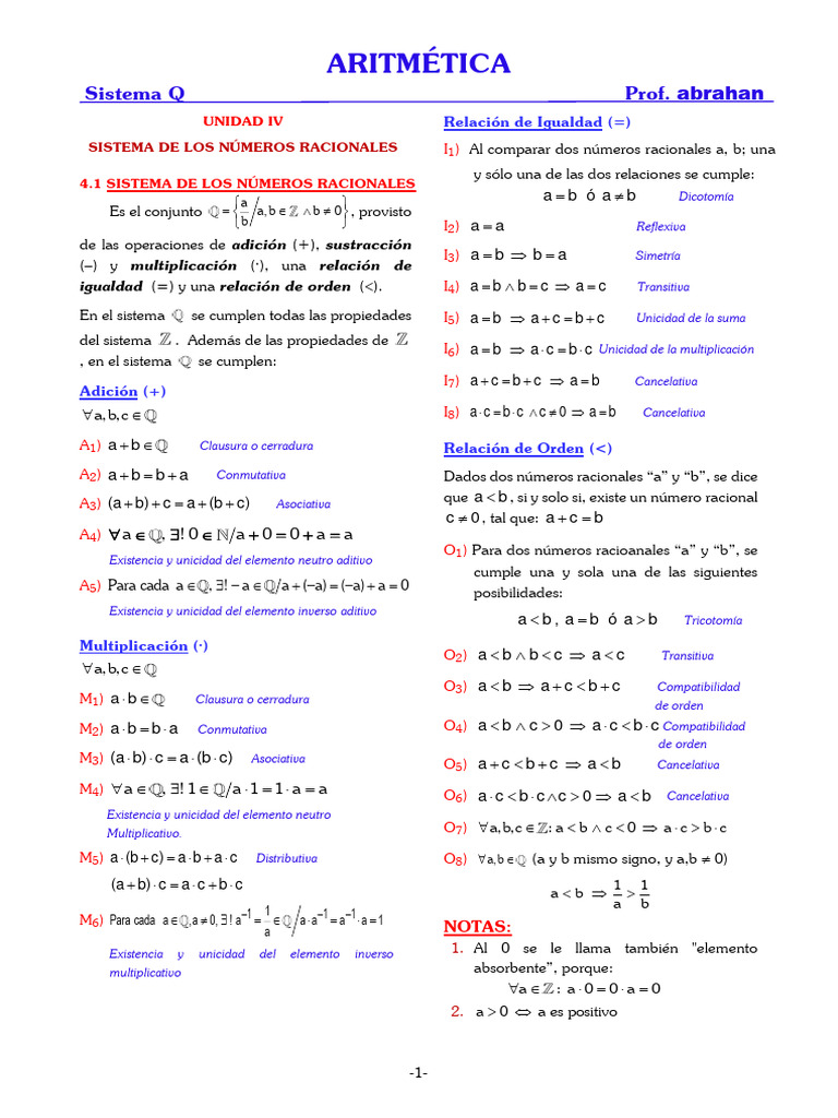 Sistema de Números Racionales | PDF | Matemáticas | Aritmética