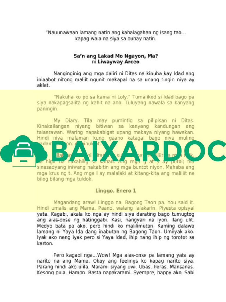 Saan Lakad Mo Ngayon Ma Ni Liwayway Arceo Pagsusuri | PDF