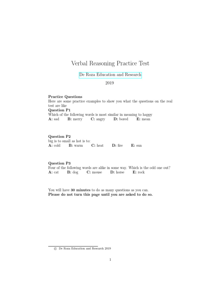 Verbal Reasoning Practice Test Guide | PDF | Language Arts & Discipline