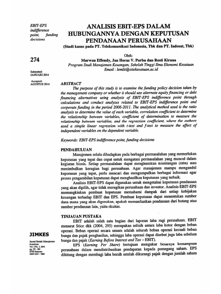 Kelola, 09-Analisis EBIT-EPS Dalam Hubungannya Dengan Keputusan Pendanaan Perusahaan (Studi ...