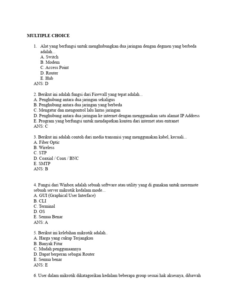 Kuis Pilihan Ganda Jaringan Komputer | PDF | Metode & Bahan Ajar