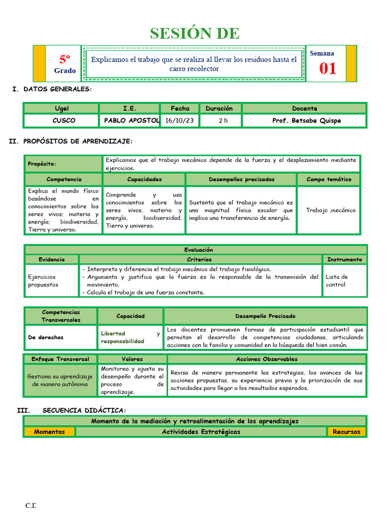 5° Sesión de Aprendizaje Sesión 1-Sem.1-Exp.6-Cyt | PDF | Residuos | Fuerza