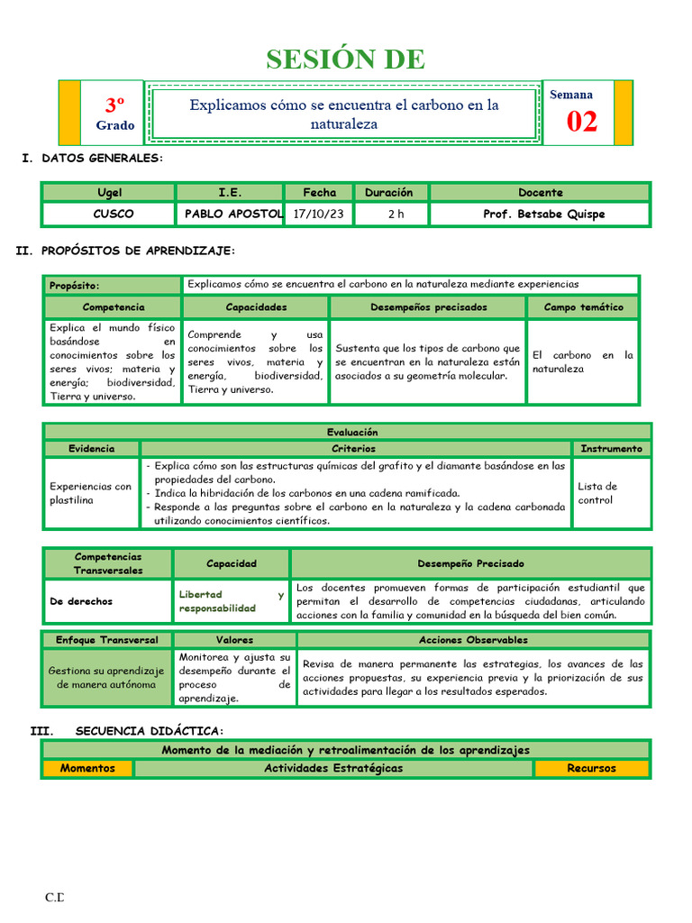 3° Sesión de Aprendizaje Sesión 3-Sem.2-Exp.6-Cyt | PDF | Carbón | Evaluación