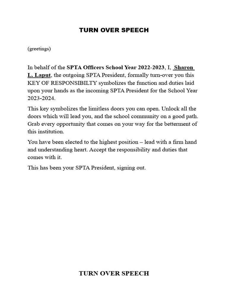 Turn Over Speech | PDF