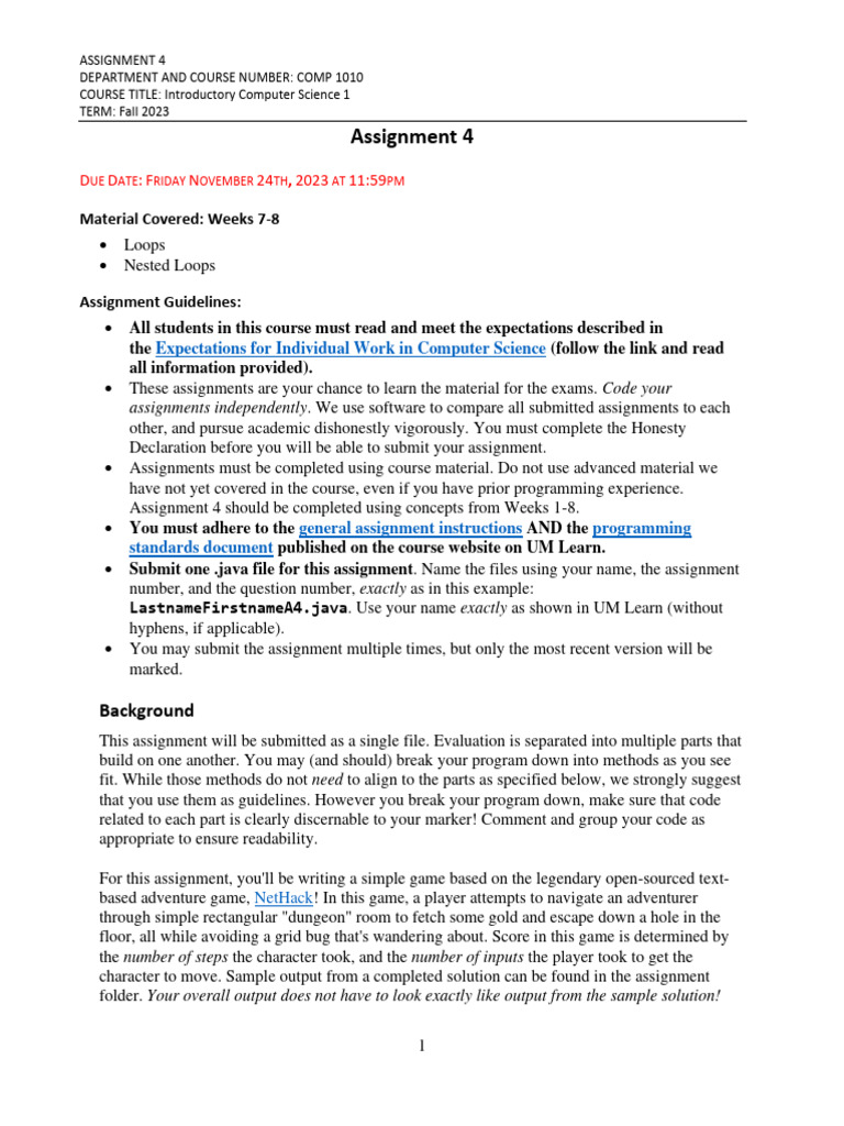 Assignment4 COMP1010 Fall2023 | PDF | Computer Programming | Computing Assignment4 COMP1010 Fall2023 | PDF | Computer Programming | Computing