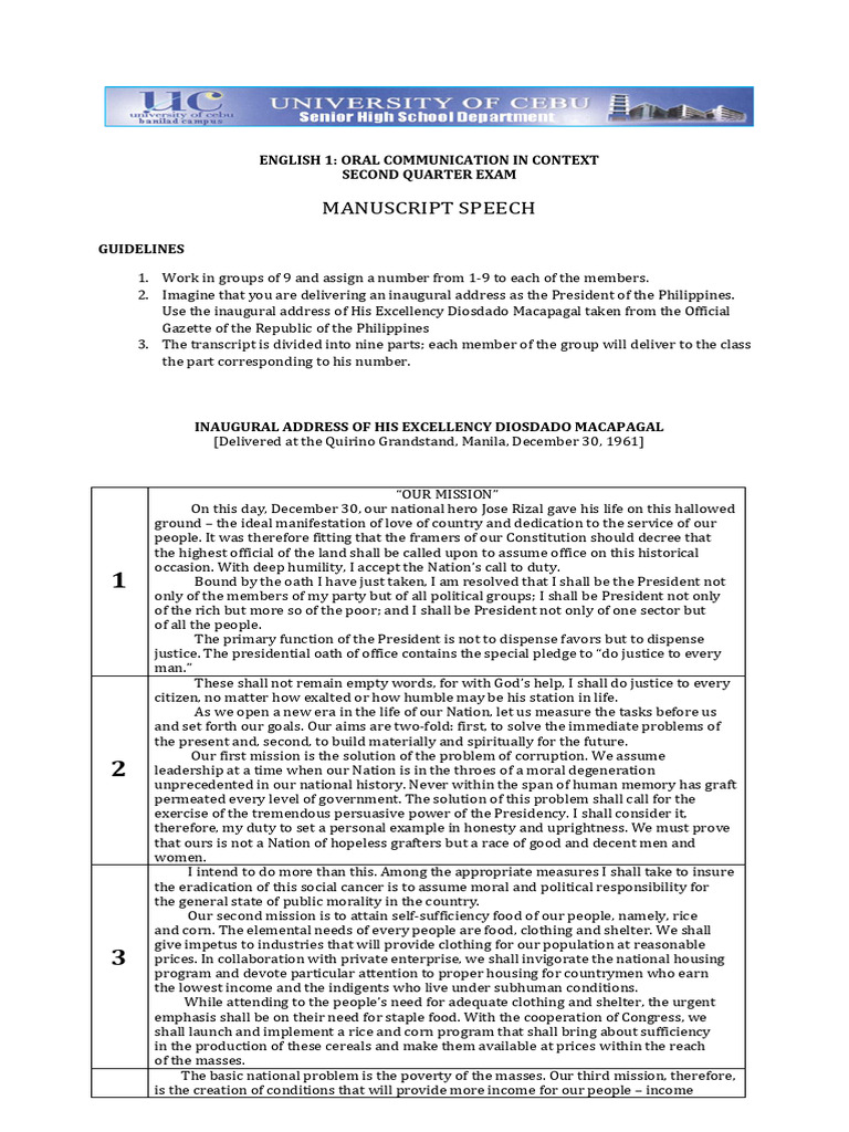 Manuscript Speech Guidelines | PDF | President Of The Philippines ...