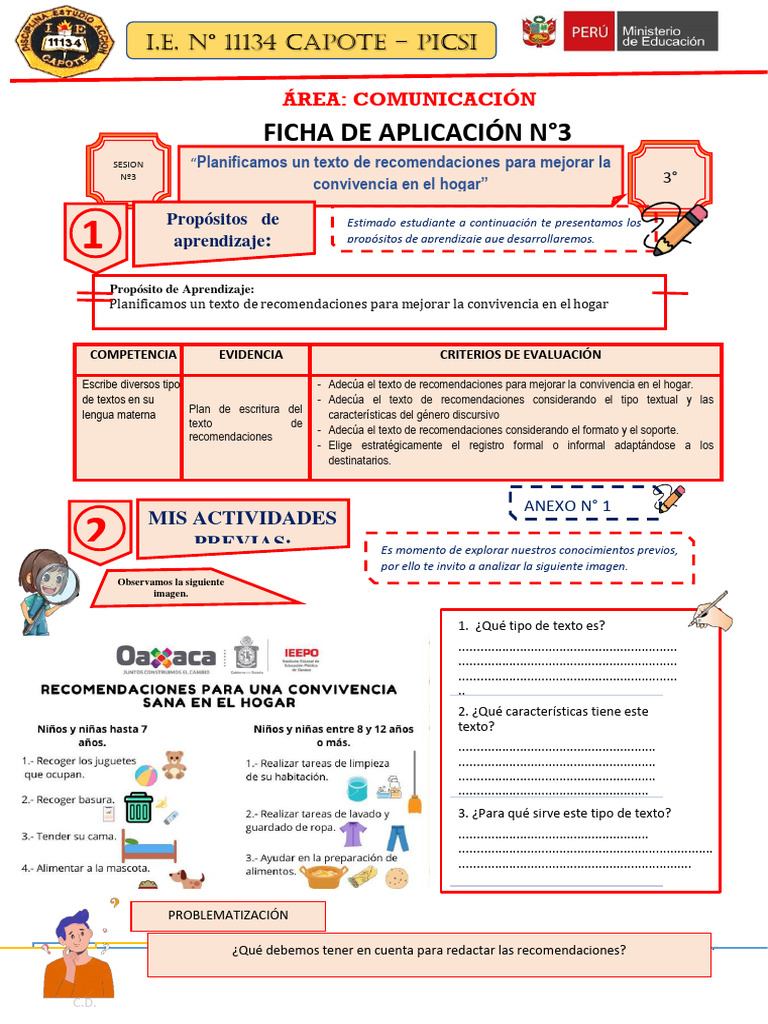 3° Ficha de Aplicación-Sesión3-Sem.2-Exp.1-Comu | PDF | Aprendizaje | Cognición