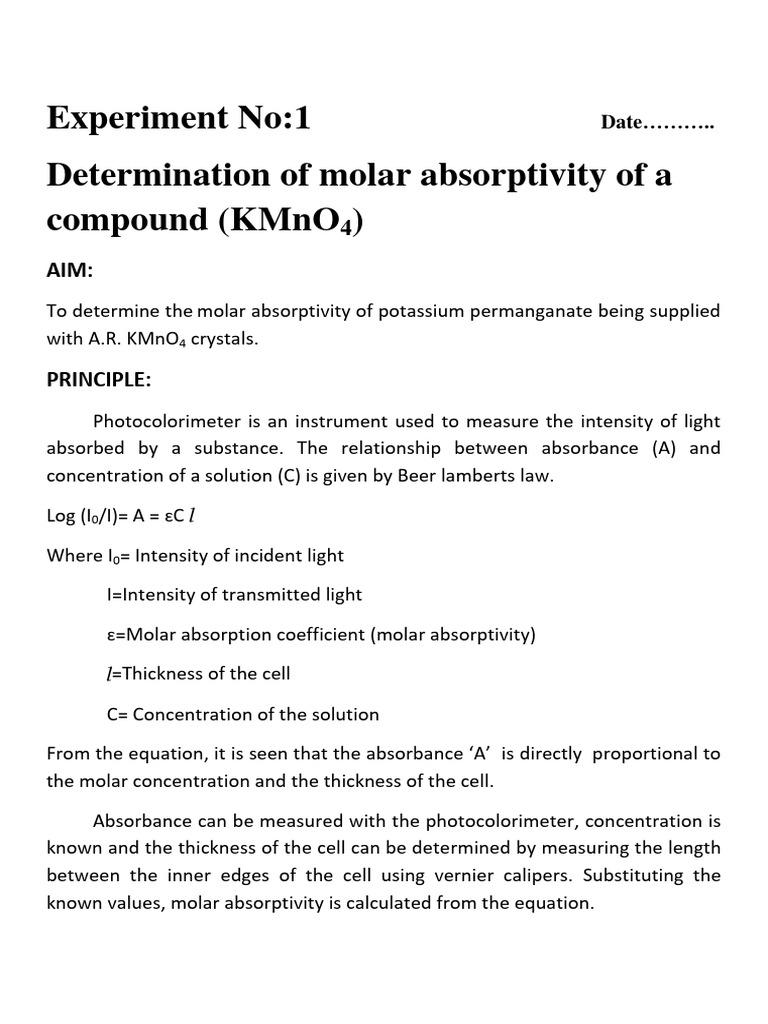 1.exp. No 1 Molar Absorptivity | PDF