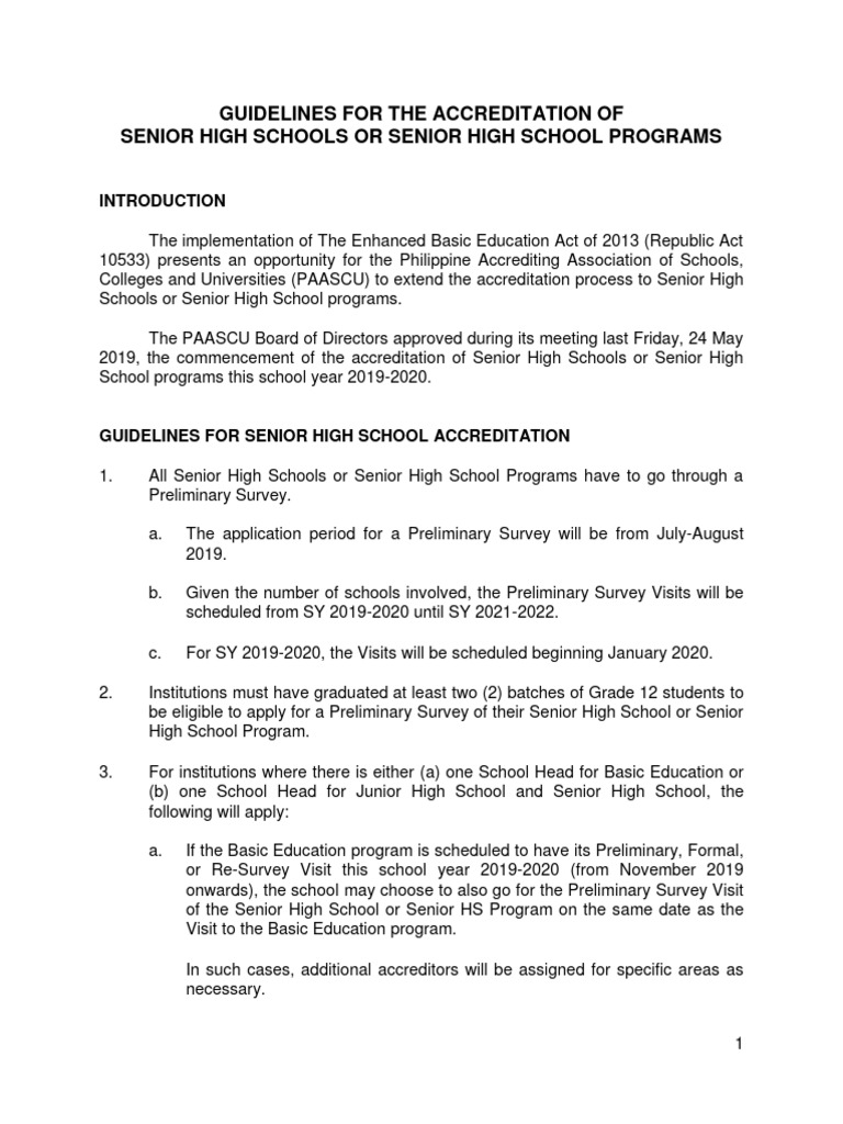 Guidelines and Timetable For The Accreditation of Senior High Schools ...