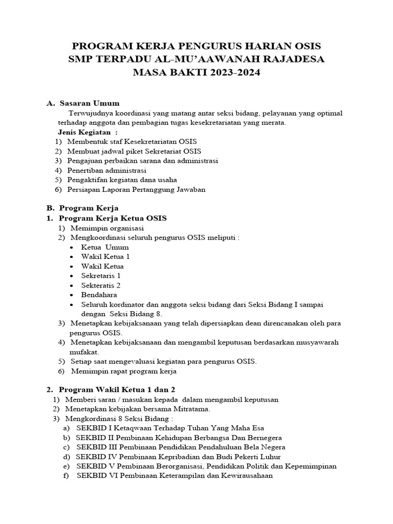 Program Kerja OSIS | PDF