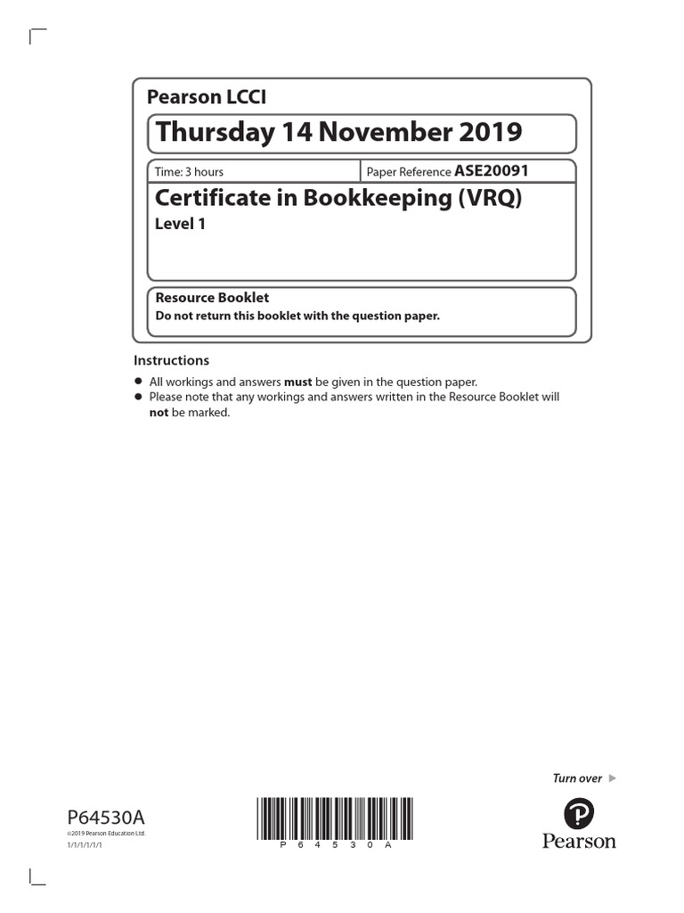 LCCI Level 1 Bookkeeping Resource Guide | PDF | Cheque | Accounts Payable