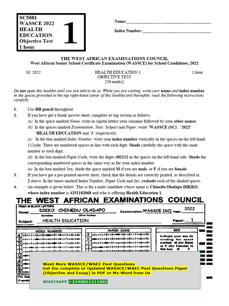 Free WAEC Past Question On Health Education / Science | PDF ...