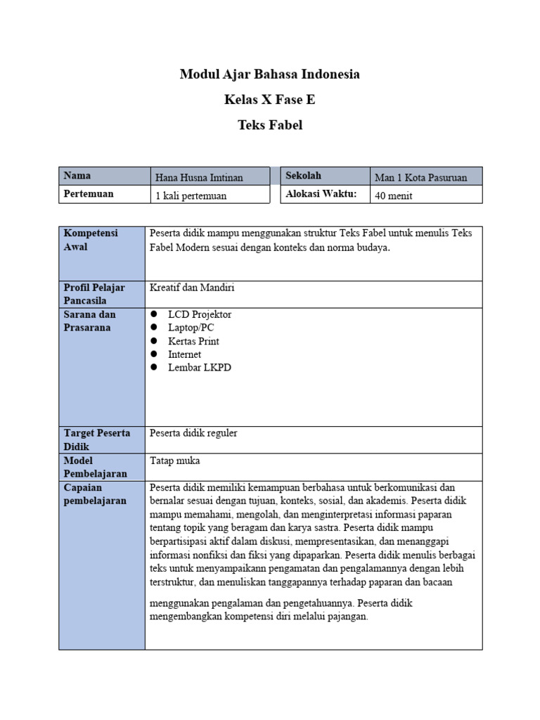 Modul Ajar Bahasa Indonesia | PDF | Seni & Disiplin Bahasa
