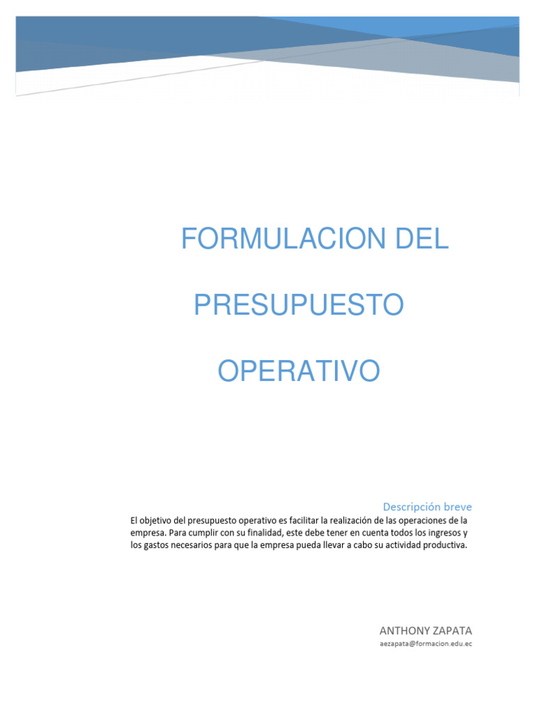 Formulacion Del Presupuesto Operativo | PDF | Presupuesto | Business