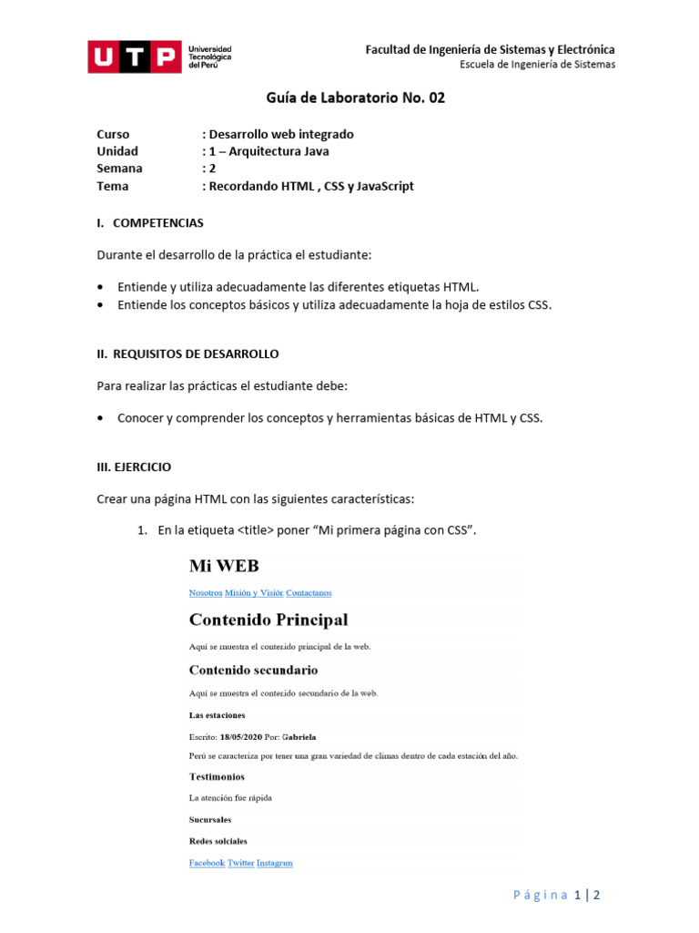 Guía HTML, CSS y JS: Práctica 2 | PDF | Informática