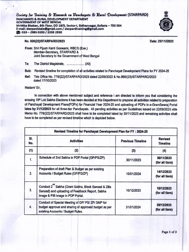 Revised Timeline For PDP 2024-25 | PDF