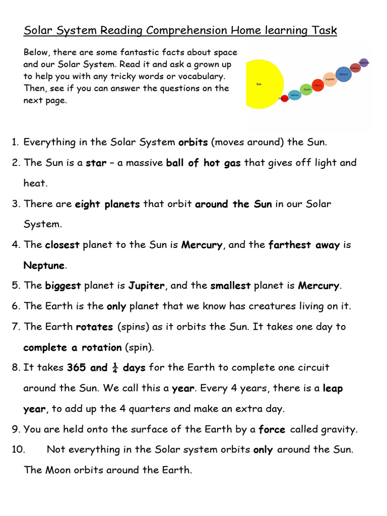 Solar System Reading Comprehension | PDF | Solar System | Planets