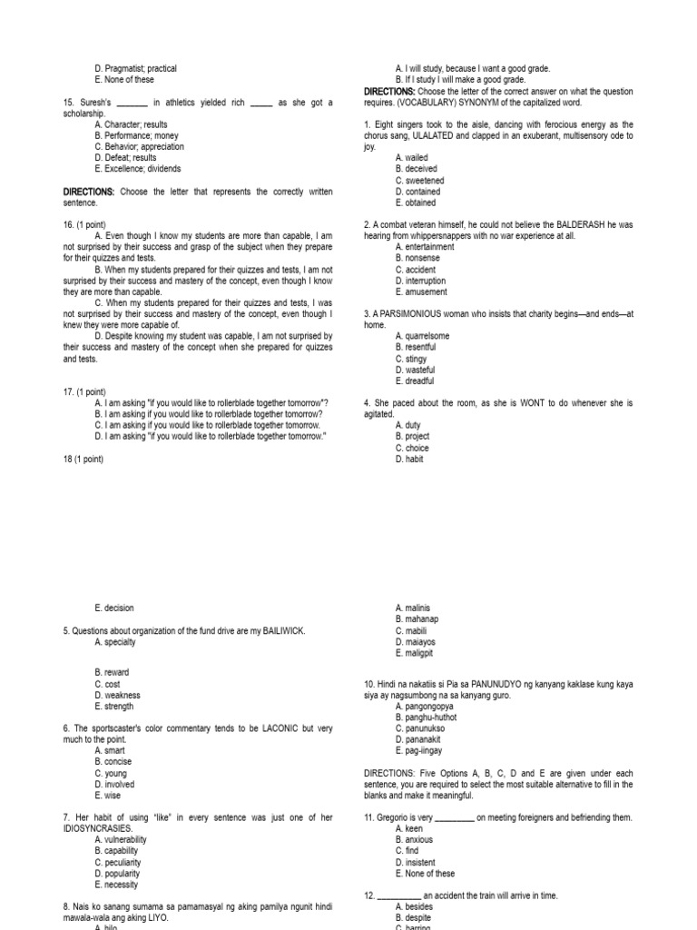 Sample Test Booklet For Cse Final Na Jud Ni | PDF | Memory | Facebook