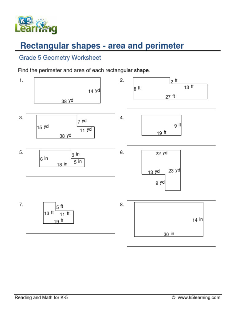 Grade 5 Geometry Rectangular Shapes Area Perimeter A | PDF | Area ...