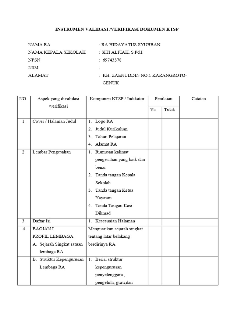 Validasi KTSP Ra | PDF | Karier & Perkembangan
