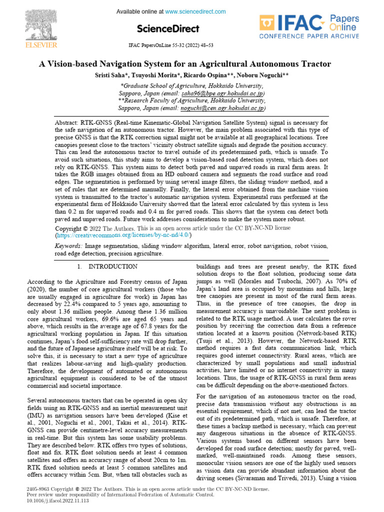 A Vision Based Navigation System For An Agricultural Auto - 2022 - IFAC ... A Vision Based Navigation System For An Agricultural Auto - 2022 - IFAC ...