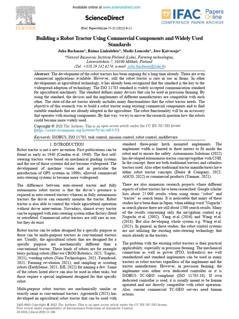 Building A Robot Tractor Using Commercial Components and W - 2022 - IFAC PapersO | PDF ...