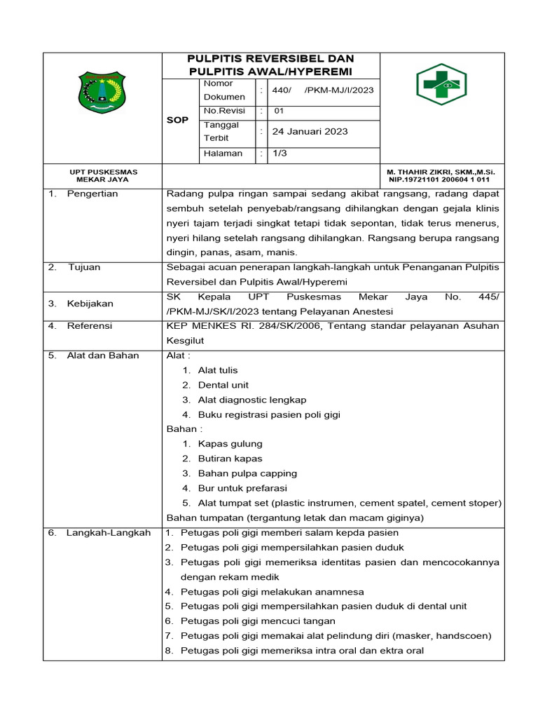 SOP Pulpitis Reversible | PDF