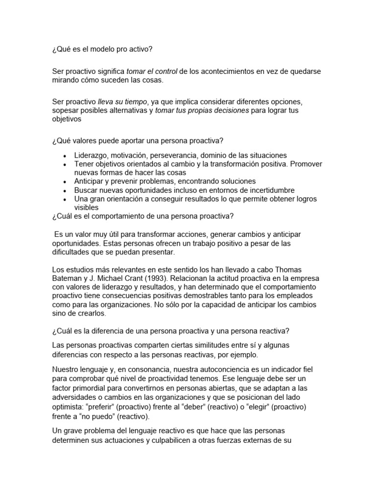 Modelo Proactivo | PDF | Comportamiento | Liderazgo