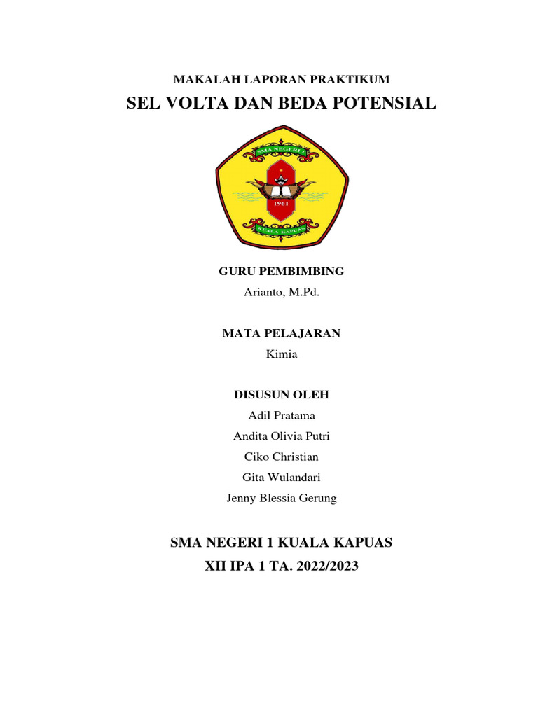 Sel Volta Dan Beda Potensial - Praktikum Kimia SMA Kelas XII | PDF | Sains & Matematika ...