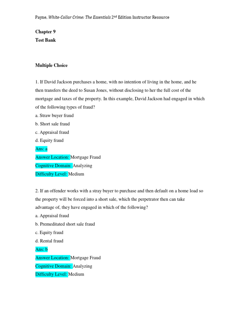 White Collar Crime The Essentials 2nd Edition Payne Test Bank | PDF ...