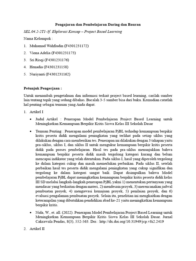 Eksplorasi - Diskusi Project Based Learning | PDF