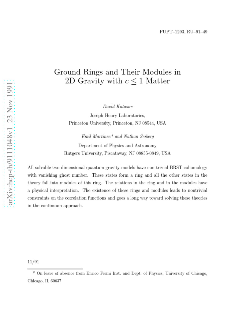 Ground Rings and Their Modules in 2D Gravity With C 1 Matter | PDF ...