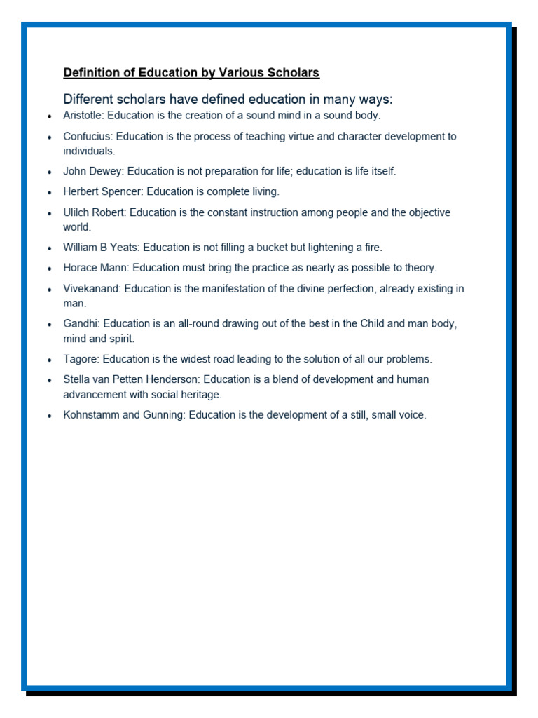 Definition of Education by Various Scholars | PDF | Lawyer | Advocate