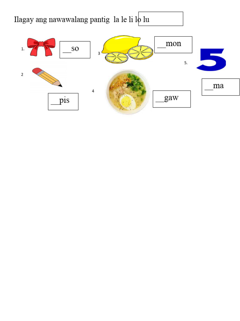Ilagay Ang Nawawalang Pantig La Le Li Lo Lu | PDF